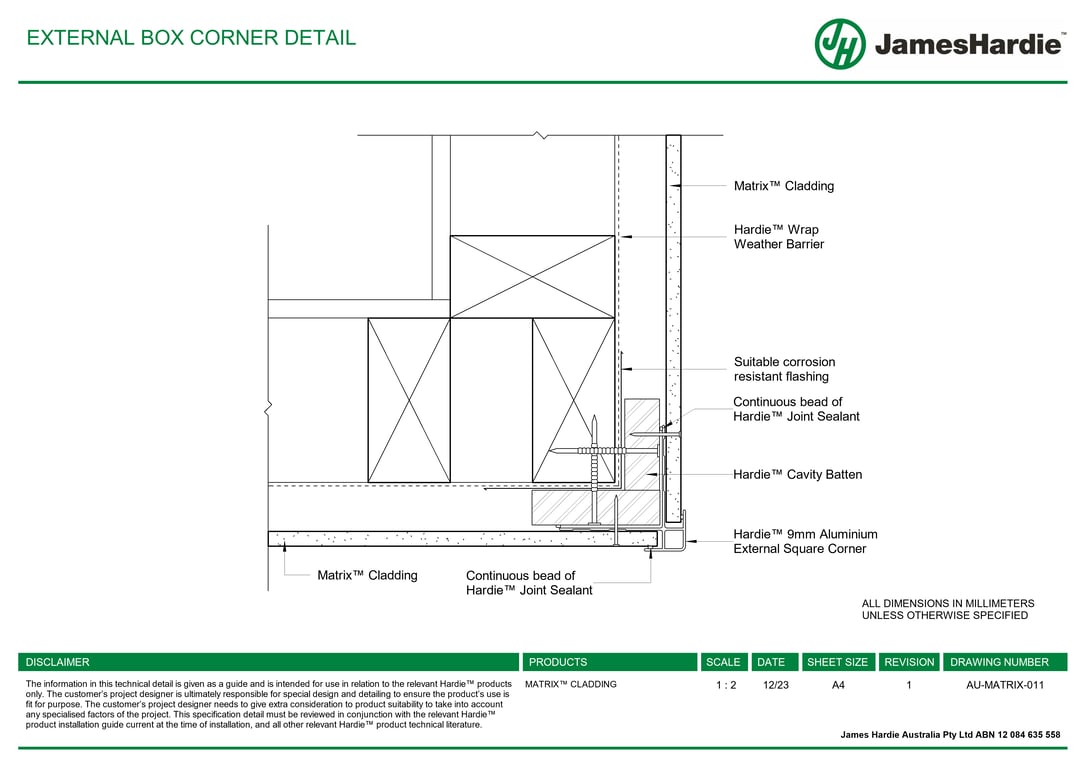 AU-MATRIX-011 - EXTERNAL BOX CORNER DETAIL - BIMcontent.com
